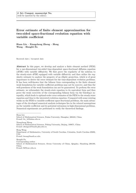 Pdf Error Estimate Of Finite Element Approximation For Two Sided