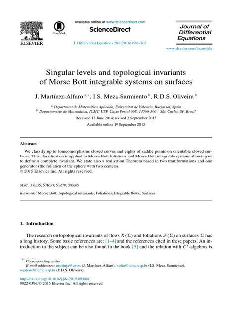 Singular Levels And Topological Invariants Of Morse Pdf Topology Vertex Graph Theory