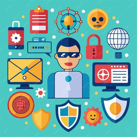 Cybersecurity Concept With Icons Of Lock Shield Globe And Computer