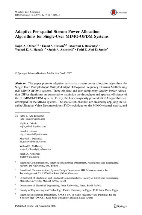 Pdf Adaptive Per Spatial Stream Power Allocation Algorithms For