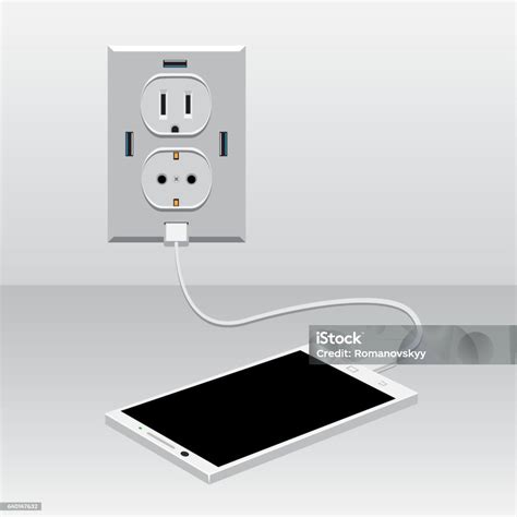흰색 스마트 폰 충전 Usb Usb 케이블에 대한 스톡 벡터 아트 및 기타 이미지 Usb 케이블 콘센트 배터리 전원 Istock