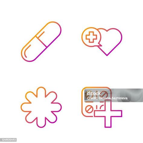 물집 팩에 라인 알 약을 설정 크로스 병원 의료 의학 알 약 또는 태블릿과 십자가와 심장 그라데이션 색상 아이콘입니다 벡터 1위에 대한 스톡 벡터 아트 및 기타 이미지