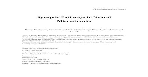 Pdf Synaptic Pathways In Neural Microcircuits Tins Microcircuit Series Synaptic Pathways In
