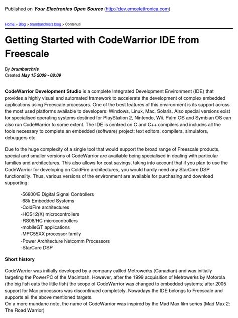 getting started with codewarrior ide from freescale pdf integrated development environment