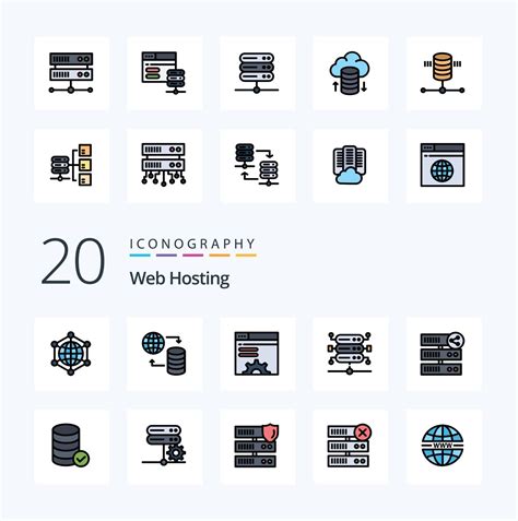 20 Web Hosting Line Filled Color Icon Pack Like Network Server Hosting Center Web Database