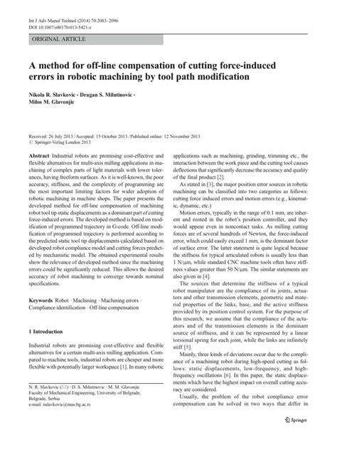 A Method For Off Line Compensation Of Cutting Force Induced Errors In Robotic Machining By Tool