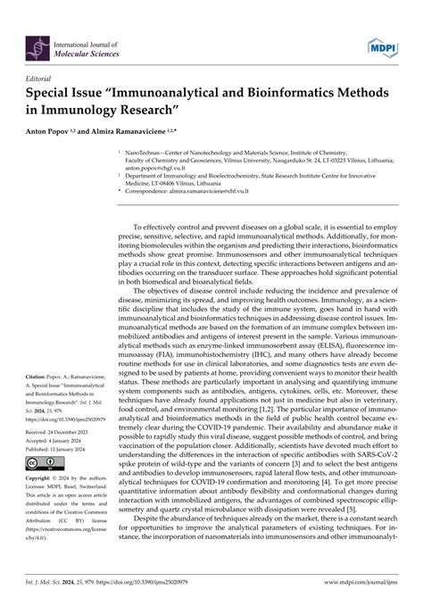Pdf Special Issue “immunoanalytical And Bioinformatics Methods In
