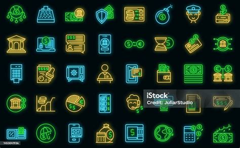 은행 거래 아이콘은 개요 벡터를 설정합니다 금융 은행 벡터 네온 형광색의에 대한 스톡 벡터 아트 및 기타 이미지 형광색의 통화 아이콘 Istock