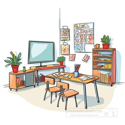 Teacher Clipart Inside A Fun And Colorful Elementary School Classroom
