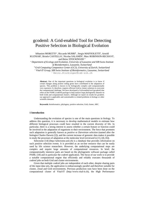 Pdf Gcodeml A Grid Enabled Tool For Detecting Positive Selection In Biological Evolution