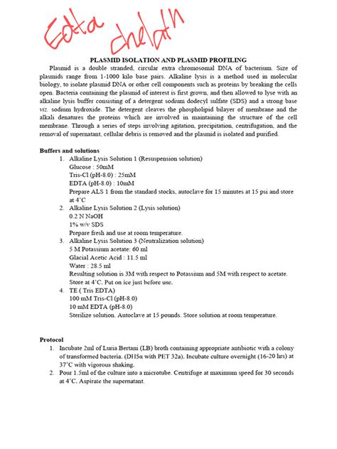 509 Plasmid Extraction Pdf Lysis Cell Biology