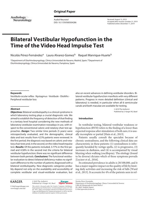 Pdf Original Paper Bilateral Vestibular Hypofunction In The Time Of