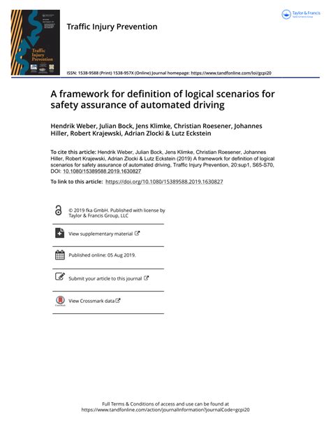 Pdf A Framework For Definition Of Logical Scenarios For Safety Assurance Of Automated Driving