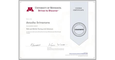Anusha Shrivastava On Linkedin Completion Certificate For Web And Mobile Testing With Selenium