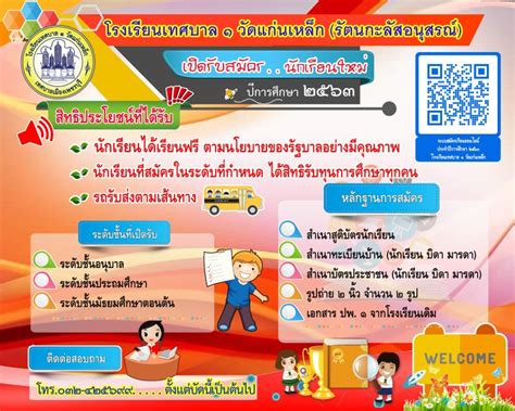 ประกาศรับสมัครนักเรียน โรงเรียนเทศบาล 1 วัดแก่นเหล็ก ประจำปีการศึกษา 2563
