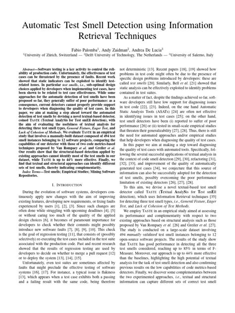 Automatic Test Smell Detection Using Information Pdf