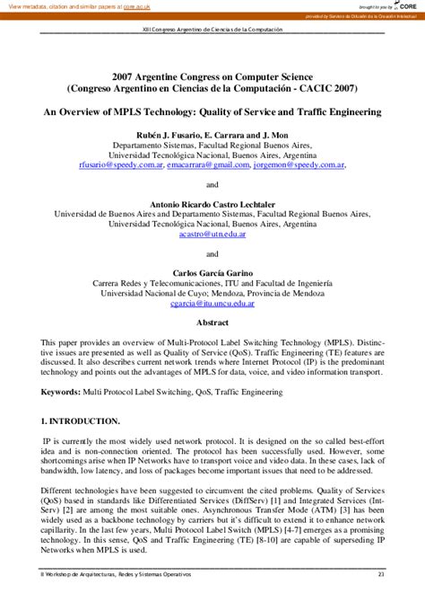 pdf an overview of mpls technology quality of service and traffic engineering carlos garcia