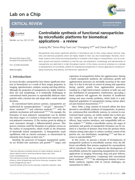 Controllable Synthesis Of Functional Nanoparticles By Microfluidic