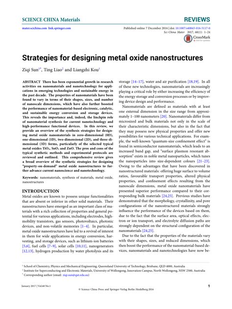 Pdf Strategies For Designing Metal Oxide Nanostructures