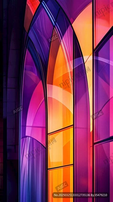 Ai创作图玻璃 色彩 光影 艺术 几何 拱形 绚丽 线条 结构 梦幻 装饰 图案 神秘 昵图网