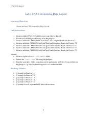 Lab Pdf CPSC Lab Lab CSS Responsive Page Layout Learning Objectives Learn And