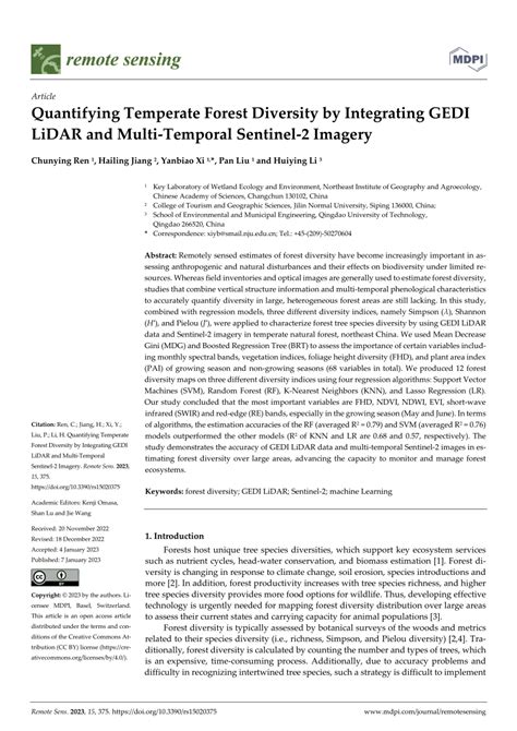 Pdf Quantifying Temperate Forest Diversity By Integrating Gedi Lidar And Multi Temporal