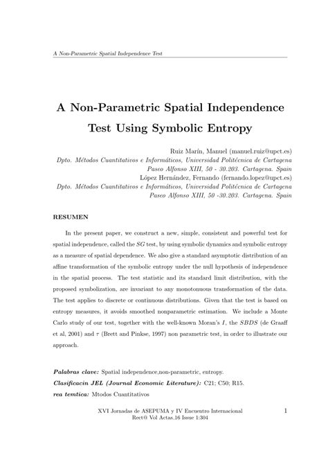 Pdf A Non Parametric Spatial Independence Test Using Symbolic Entropy