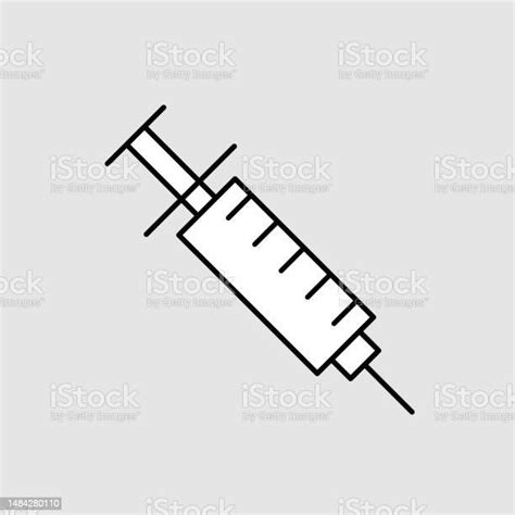 주사기 주입 라인 아이콘 플라스틱 의료 주사기 바늘 개요 벡터 기호 흰색에 격리된 선형 스타일 픽토그램 기호 로고 그림입니다 0명에 대한 스톡 벡터 아트 및 기타 이미지