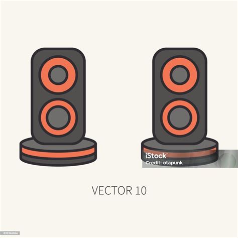 라인 플랫 컬러 벡터 컴퓨터 부품 아이콘 오디오 스피커 만화입니다 디지털 게임 및 비즈니스 사무실 Pc 데스크톱 장치입니다 혁신 가제트입니다 사운드입니다 일러스트 레이 션