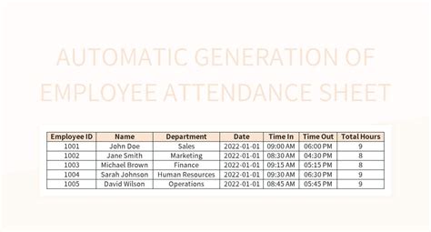 Automatic Generation Of Employee Attendance Sheet Excel Template And