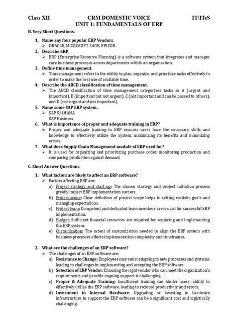 Xii Crm Unit1 Pdf Enterprise Resource Planning Professional Skills