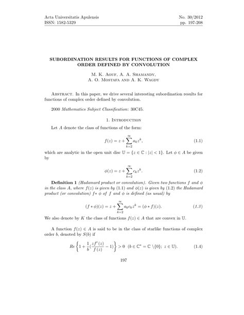 Pdf Subordination Results For Functions Of Complex Order Defined By