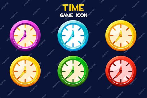 Premium Vector Multicolored Round Clock Game Time Icons For Design