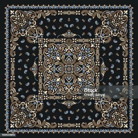 벡터 장식 반다나 인쇄 페이즐리와 꽃전통적인 장식 민족 패턴 실크 넥 스카프 또는 손수 막정 무늬 디자인 스타일 직물 또는 Papper에 인쇄에 대 한 최고의 동기 두건에