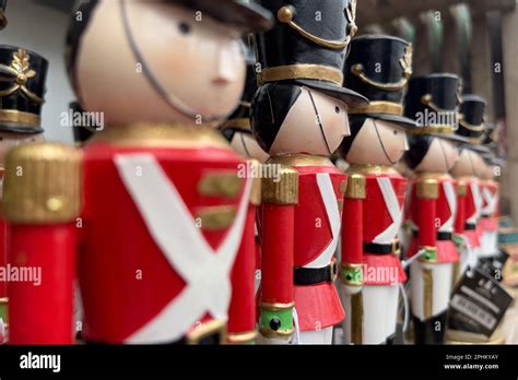 Giant Nutcracker Figurines In Red Soldiers Coats Paraded For Christmas