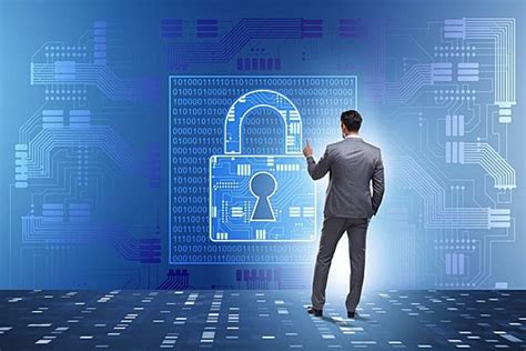 The Man In Digital Security Concept Pressing Button Man In Digital