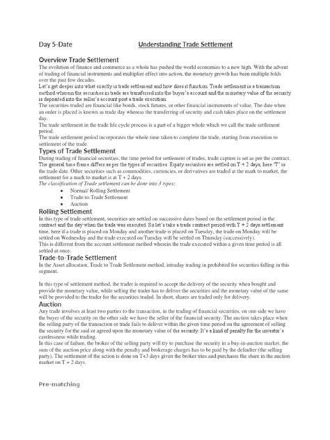Understand The Trade Settlements And Over View Download Free Pdf Finance And Money Management