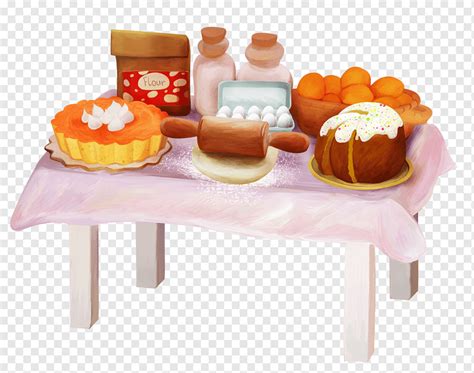 Cake Table A Table Of Food Kitchen Furniture Food Png Pngwing