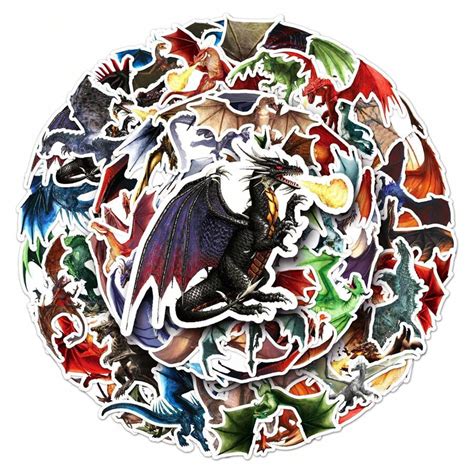 50pcs Dragon Stickers Dragon Party Favors Dragon Merch Dragon Decal Stickers Dragon Craft Cute