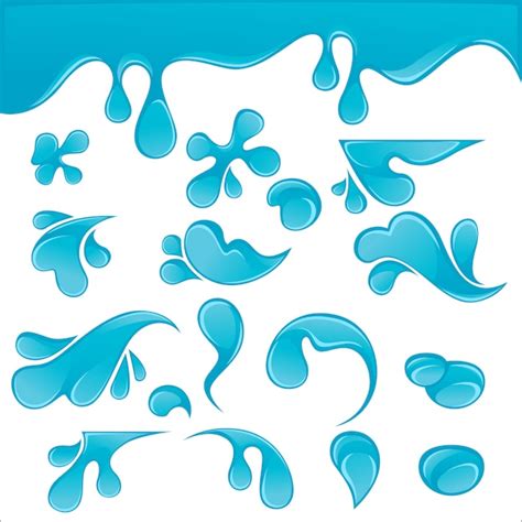 스플래시 푸른 물 방울 세트 프리미엄 벡터