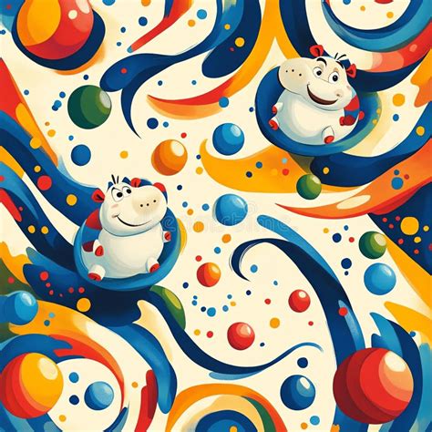 Colorful Abstract Pattern Featuring Playful Characters And Vibrant Shapes Stock Illustration