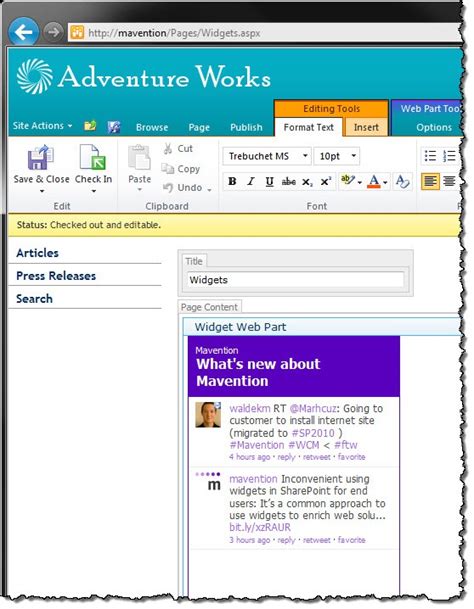 Easier Using Widgets In Sharepoint 2010 With The Mavention Widget Web