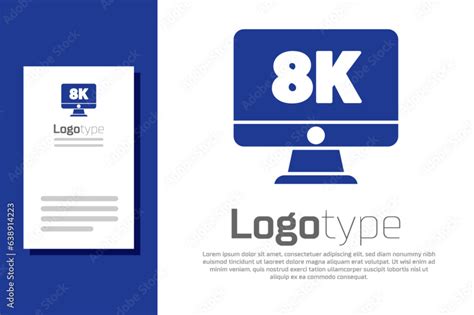 Blue Computer Pc Monitor Display With 8k Video Technology Icon Isolated On White Background