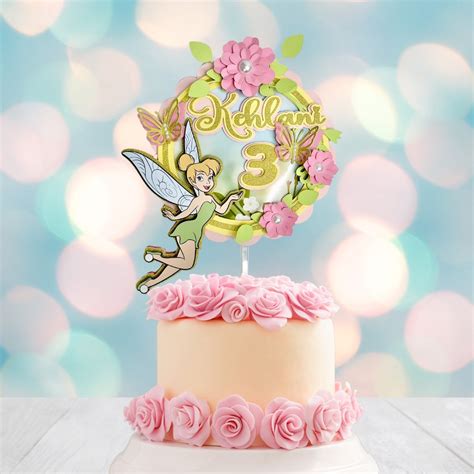 Personalized Fairy Garden Cake Topper Tinkerbell Party Decor Custom