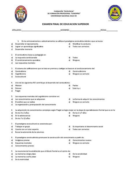 Examen Final De Educación Superior Pdf Memoria Constructivismo