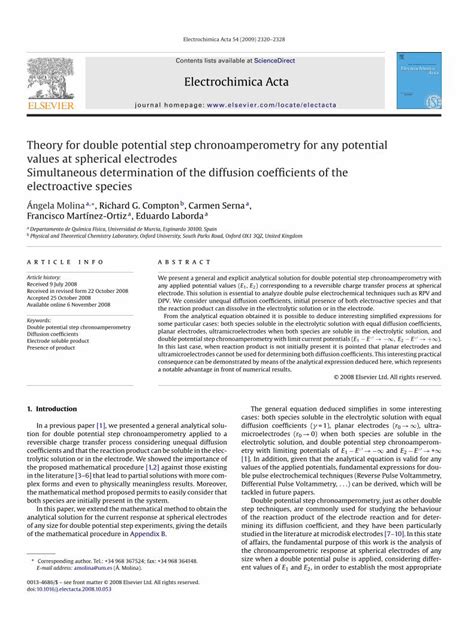 Pdf Theory For Double Potential Step Chronoamperometry For Any Potential Values At Spherical