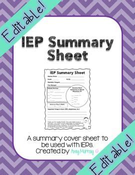 IEP Summary Sheet Editable Templates Iep Teachers Direct Instruction