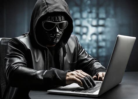 Premium Photo Computer Hacker With Mask Black Hacker