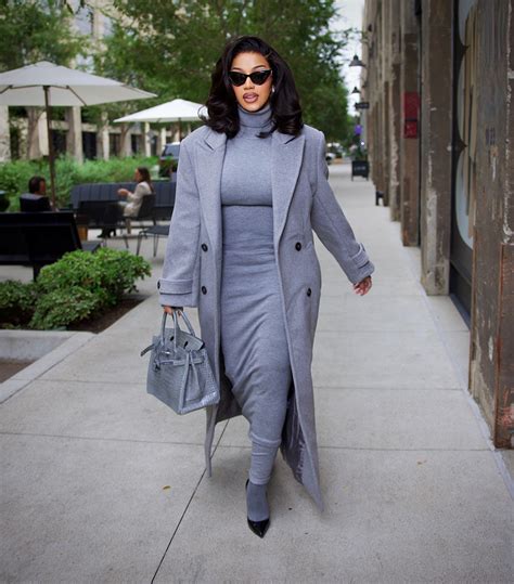 Cardi B Goes Monochrome In Gray Helsa Coat And Dress In Los Angeles