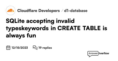 Sqlite Accepting Invalid Typeskeywords In `create Table` Is Always Fun Cloudflare Developers